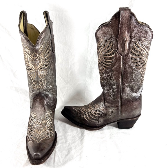 Corral | Shoes | Corral Boots Brown Leather With Metallic Embroidered ...